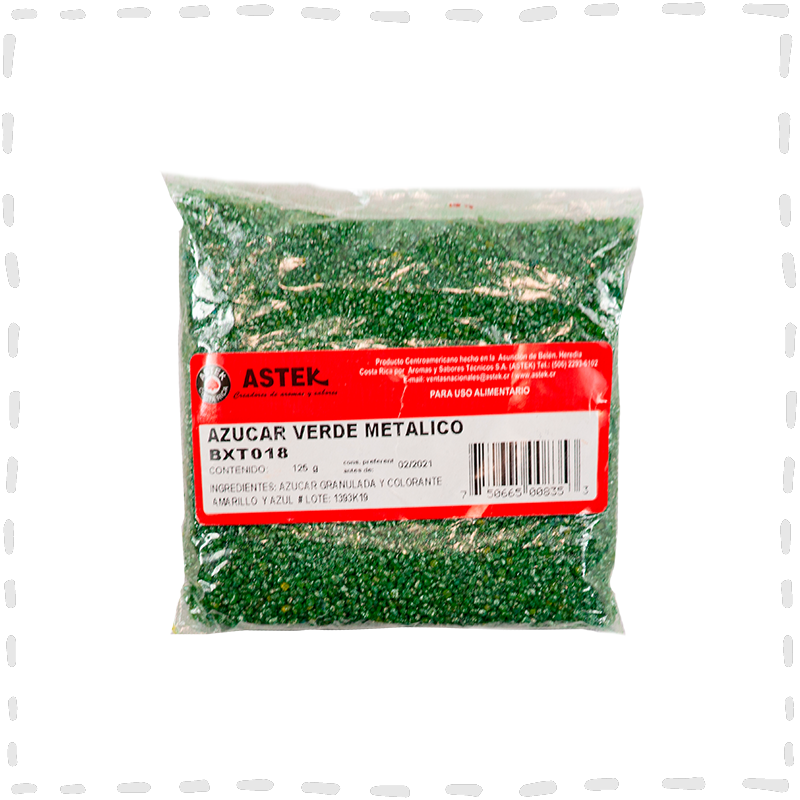 AZUCAR CON COLOR VERDE METALICO 125 GR ASTEK - Solera & Co. S.A.